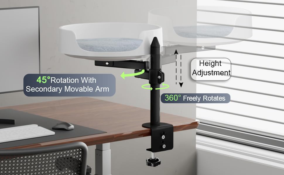 NestChroix Cat Bed for Desk Elevated Cat House Over Desk Keeps Kitten Cat Close and Workspace Clear Cat Box with Pet Cushions (45° Rotating Rod)