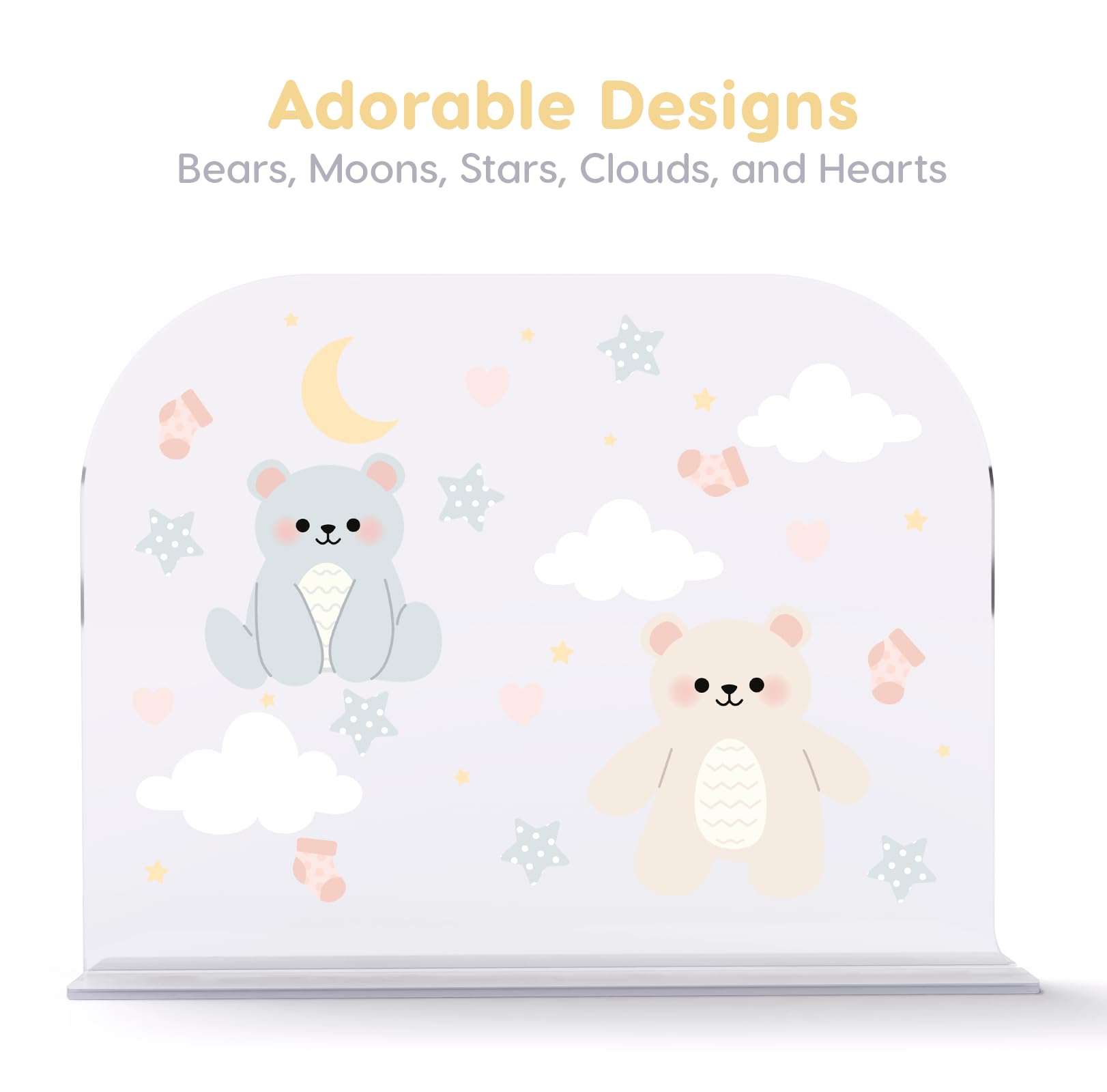 Voltify Baby Closet Organizers 4 Clear Acrylic Baby Clothes Dividers for Closet with Bear, Moon, Star, Cloud, and Heart Designs Safe, Rounded Edges for Organizing Baby Clothes, Diapers.