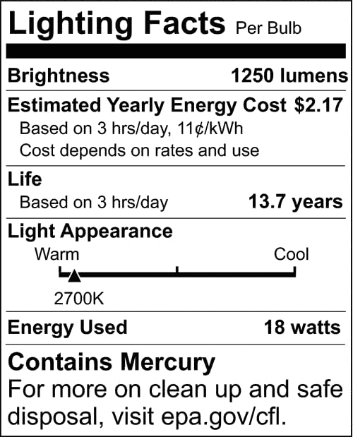 SATZOL 2700K G24Q-2 PLC-18W 827 4 Pin Base Compact Fluorescent Light Bulb, Replacement for Sylvania 20683 and Philips 38329-9 - PL-C 18W/827/4P/ALTO, GE97594 and Satco S6734 (Warm White 2700K)