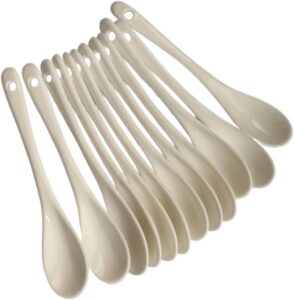 5 inch white ceramic coffee spoon with long handle, small tea spoons for soup,yogurt,ice-cream, appetizers, desserts teaspoon kitchen tool (12 pack)