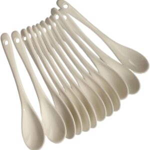 5 Inch White Ceramic Coffee Spoon with Long handle, Small Tea Spoons for Soup,Yogurt,Ice-cream, Appetizers, Desserts Teaspoon Kitchen Tool (12 Pack)