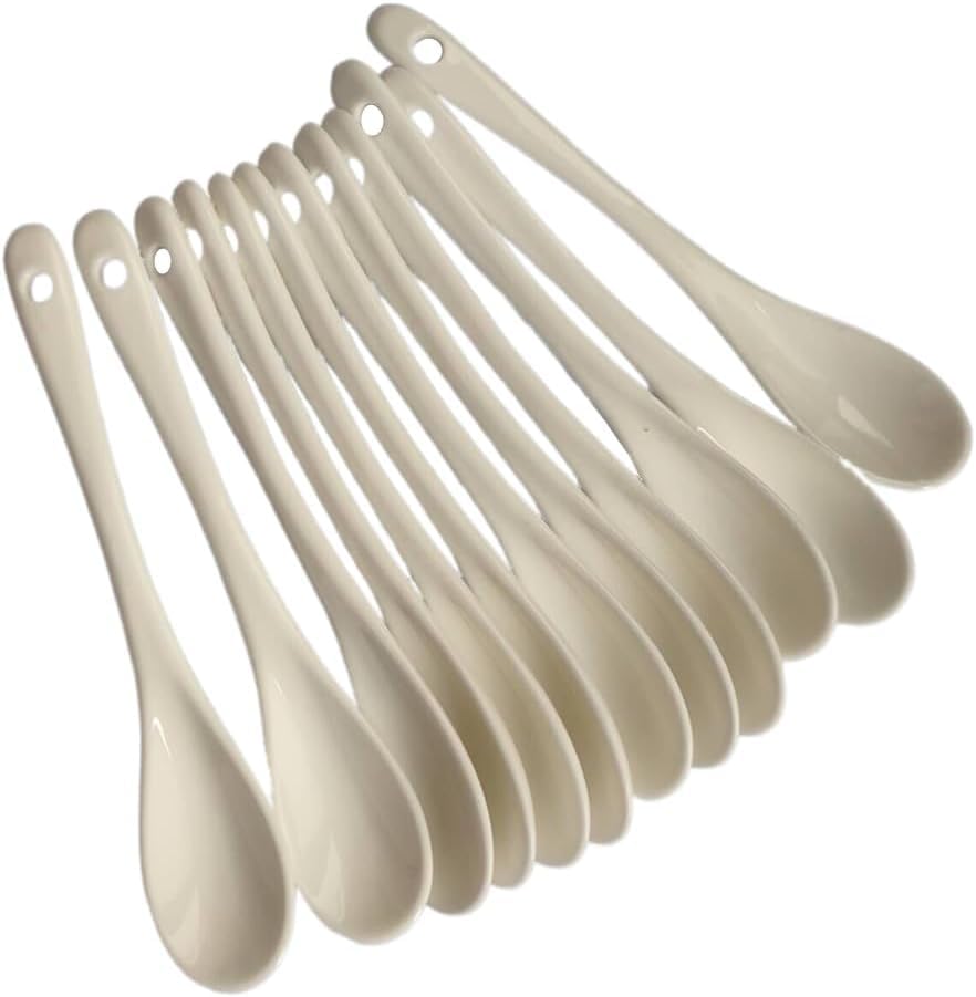 5 Inch White Ceramic Coffee Spoon with Long handle, Small Tea Spoons for Soup,Yogurt,Ice-cream, Appetizers, Desserts Teaspoon Kitchen Tool (12 Pack)