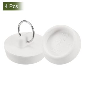 uxcell 4Pcs Tub Stoppers, Rubber Bathtub Stoppers 38-39mm Kitchen Sink Drain Stopper, Bathroom Drain Plug with Pull Ring and Stainless Steel Chain, White