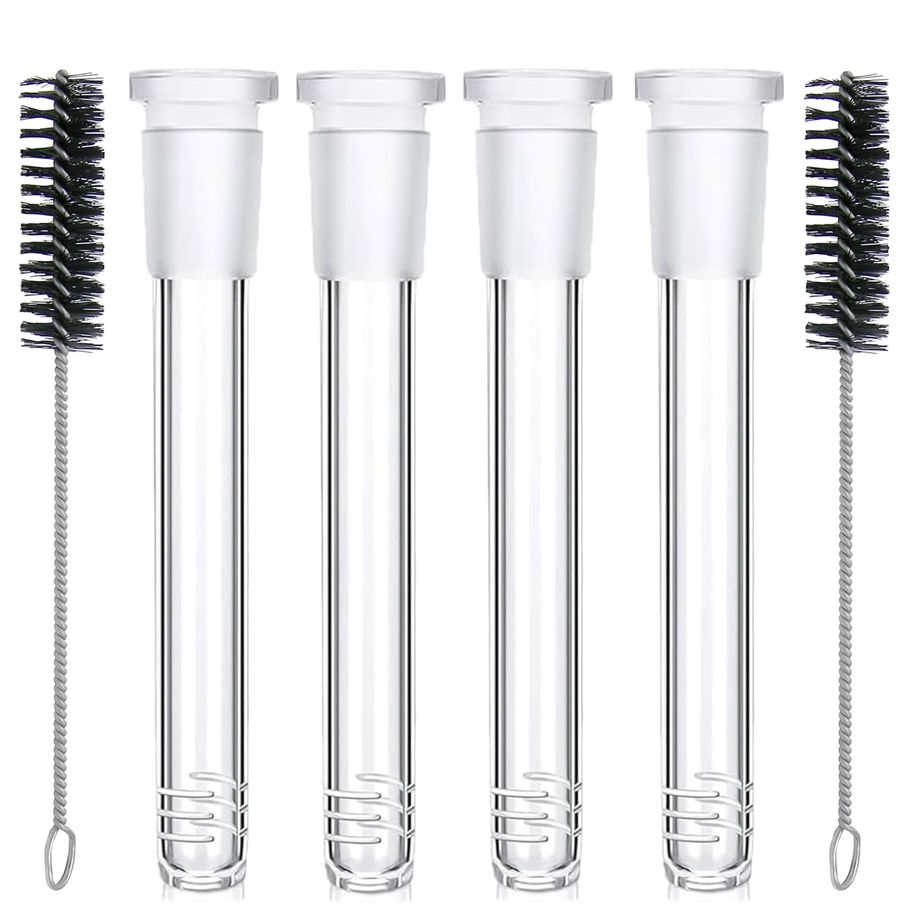 4PCS Scientific Glass Tube Clear Test Tube Down Stem for Science and Lab Experiments with 2 Cleanning Brushes (12CM/4.72INCH)