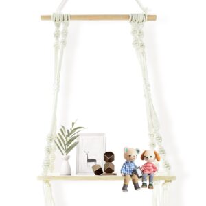 banderoller floating shelves, macrame wall hanging boho decor wall shelf wood storage shelves plant for wall decor hanging shelf for bedroom bathroom living room