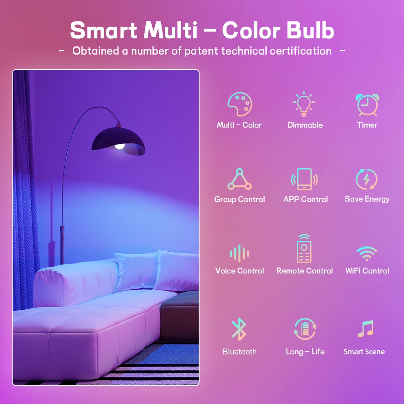 VvLons Smart Light Bulbs with Remote, 16M Colors RGBW Dimmable WiFi Bluetooth Smart Bulbs Led Color Changing Light Bulbs Compatible with Alexa Google Home, A19, E26 9W 800 Lumens Equivalent 60W (2)