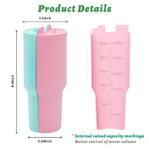 Stanley Cup Divider 2-in-1 Drink Separator Silicone Liner with Silicone Spill Proof Stopper Cover, Double Drinks Bag Fit Stanley Cup 40 oz, Compatible with Stanley Cup Accessories (pink & lake green)