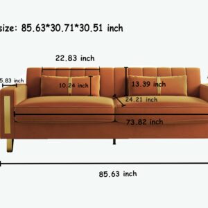 DOOSOODAA 2-Piece Loveseat Couch Set for Living Room, 86" Orange Velvet Sofa Couch with 4 Pillows & Gold Metal Legs, Modern Upholstered Sofa Set Love Seat Sectional Couches for Apartment Home Office