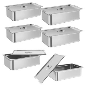 6 pack full size hotel pan, commercial catering hotel pan, [nsf certified][with handle & lid] commercial stainless steel 6 inch deep anti-jamming steam table pan