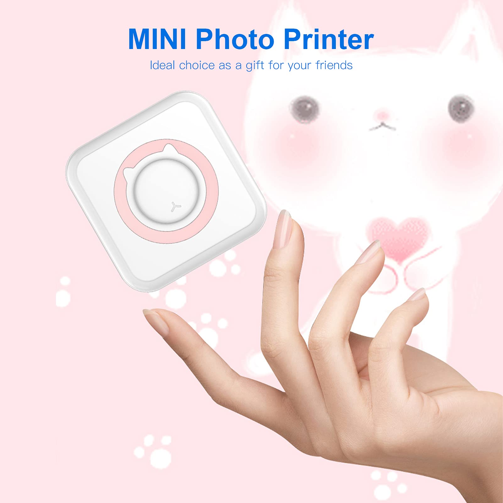 HXBER Photo Printer, All-in-one Photo Printer Multifunction Portable Printer Wireless Instant Mini Printer Support BT Connection for Smartphone with 6 Thermal Paper Rolls and 5 Self-Adhesive Paper