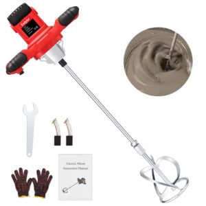 cement mixer, 2100w handheld electric concrete mixer, portable mortar mixer with 6 adjustable speed, 110v mud mixer machine drill tool for paint mortar fodder mixing drywall grout plaster (red)