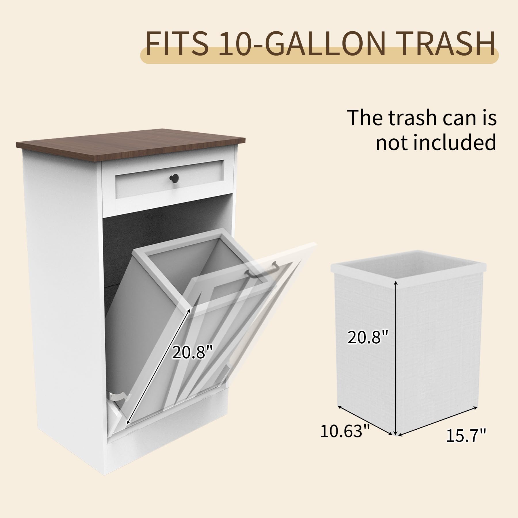 Kitchen Trash Can 10 Gallon, Tilt Out Waste Bin Cabinet with Storage Drawers, Hidden Trash Can Cabinet, Garbage Can Cabinet, Recycling Storage Cabinet for Kitchen, Dining Room, Laundry, Bathroom White