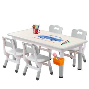 jiaoqiu kids table and chair set, adjustable kids table, toddler non-slip table legs&organizer graffiti desktop suitable for kids table and chairs ages 3-12