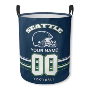 laundry hamper merchandise for football accessories, personalized game day laundry basket keepsake with name number, storage basket for bathroom living room, gifts for men woman fans famliy