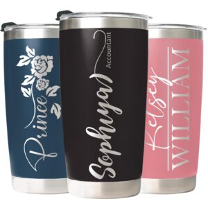 Personalized Tumbler with Names - Custom Tumblers Personalized 20 Oz Coffee Tumbler with Engraving Name on Both Sides - Personalized Cups with Names Gifts for Women Men, 18 Designs