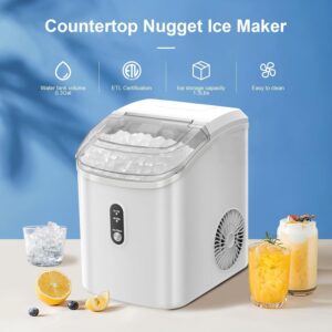 LHRIVER Nugget Ice Maker Coutertop, Pebble Ice Maker Machine with One-Click Operation, Self-Cleaning Ice Machine Maker with Chewable Ice, 33Lbs/Day, Portable Ice Makers for Home, Party, Office, White