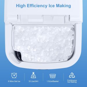 LHRIVER Nugget Ice Maker Coutertop, Pebble Ice Maker Machine with One-Click Operation, Self-Cleaning Ice Machine Maker with Chewable Ice, 33Lbs/Day, Portable Ice Makers for Home, Party, Office, White