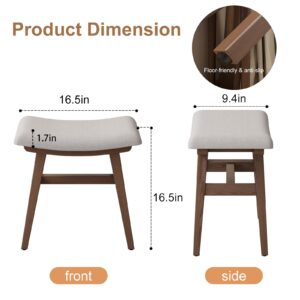 KASLANDI Solid Wood Vanity Stool, Saddle Cushion Vanity Bench with High-Strength Rebound Sponge, Easily Assembly, Vanity Chair, Foot Stool, Makeup Stool for Bedroom, Entryway (Walnut)