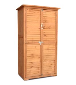 ytglen outdoor storage cabinet, wood garden shed, pool storage shed with lockable door, waterproof roof and 2 removable shelves, vertical outside storage shed for patio, backyard and lawn