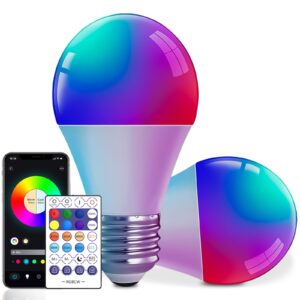 vvlons smart light bulbs with remote, 16m colors rgbw dimmable wifi bluetooth smart bulbs led color changing light bulbs compatible with alexa google home, a19, e26 9w 800 lumens equivalent 60w (2)