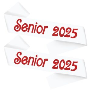 conggluuo senior 2025 sash,senior sashes 2025 white sash with red glitter finally graduated cheerleader graduation sash for graduation party supplies 2 pack senior sashes white red 2pcs