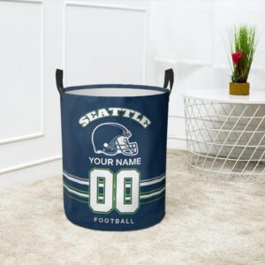 Laundry Hamper Merchandise for Football Accessories, Personalized Game Day Laundry Basket Keepsake with Name Number, Storage Basket for Bathroom Living Room, Gifts for Men Woman Fans Famliy