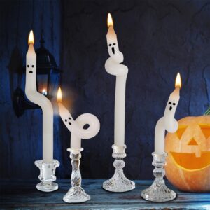 4 pieces halloween ghost candle sticks,white twisted ghost candles, spooky halloween taper candles for halloween party decorations family birthday dinner