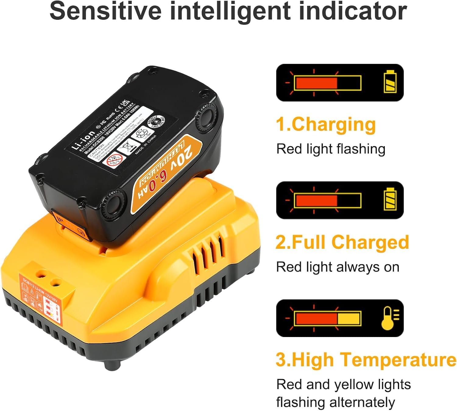 20v Max Battery 2Pack Replacement for Dewalt 20V 6.0Ah Battery with DCB112 Battery Charger Station for DCB201 DCB204 DCB206 DCB120