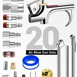 SARDVISA 20 Pcs Air Tool Kit, Air Compressor Kit with 1/4" NPT Quick Connect Coupler & Plug/Tire Air Chucks/Tire Gauge/Air Nozzles/Air Hose Fittings, Pneumatic Tools for Air Compressor Accessories