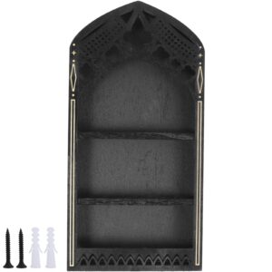 gothic window crystal shelf display for wall, wooden wall mount stand case box, old church window crystal wall shelf, wooden gem stone rock storage holder trinkets organizer, 15.7 x 7.8 x 1 inch