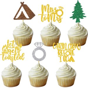 camping bachelorette cupcake toppers mountain hiking camp bridal shower party decoration miss to mrs tent tree food picks