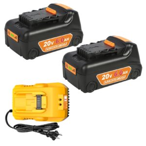 20v max battery 2pack replacement for dewalt 20v 6.0ah battery with dcb112 battery charger station for dcb201 dcb204 dcb206 dcb120