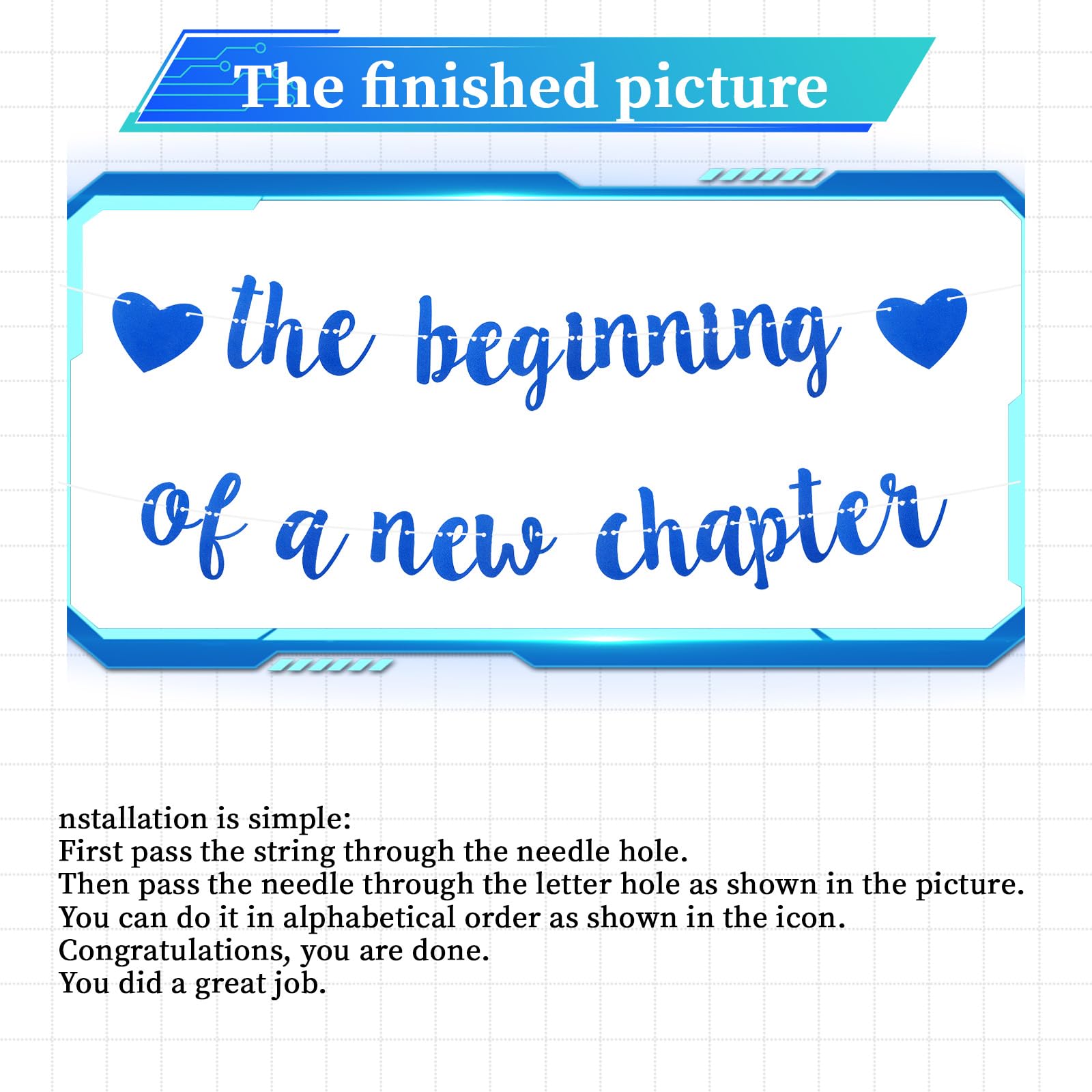 The Beginning of A New Chapter Banner Graduation Engagement Goodbye Party Decorations Retirement Goodbye Party Decorations Congratulations Decorations Party Supplies Blue Glitter