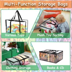 3 Packs Extra Large Bin and Chest Organizer Bags 18×15×9" Toy Storage Bags, Clear Toy Bags Toy Organization Case, Reusable PVC Hand Bags with Zippered for Board Games, Crafts, Blocks, Puzzle, Black