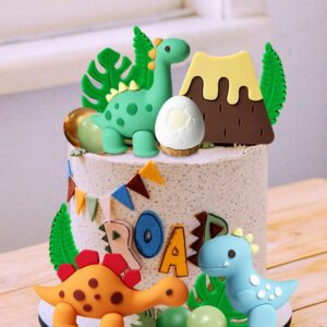 JeVenis Luxury Little Dinosaur Cake Decorations Dinosaur Cupcake Topper Green Rex Three Dino Cake Toppers for Birthday Baby Shower Party Supplies