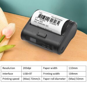 HXBER Receipt Printer, Wireless Thermal Receipt Printer 4-inch 110mm Portable Mobile Printer 203dpi Clear Print BT+USB Connect for Small Business Market Grocery Store Supports Continuous Paper/