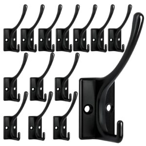 homanu 14 pack coat hooks, heavy duty coat hooks wall mount with 28 screws, no rust double hooks black hooks for towel, coat, scarf, bag, hat, cup, key