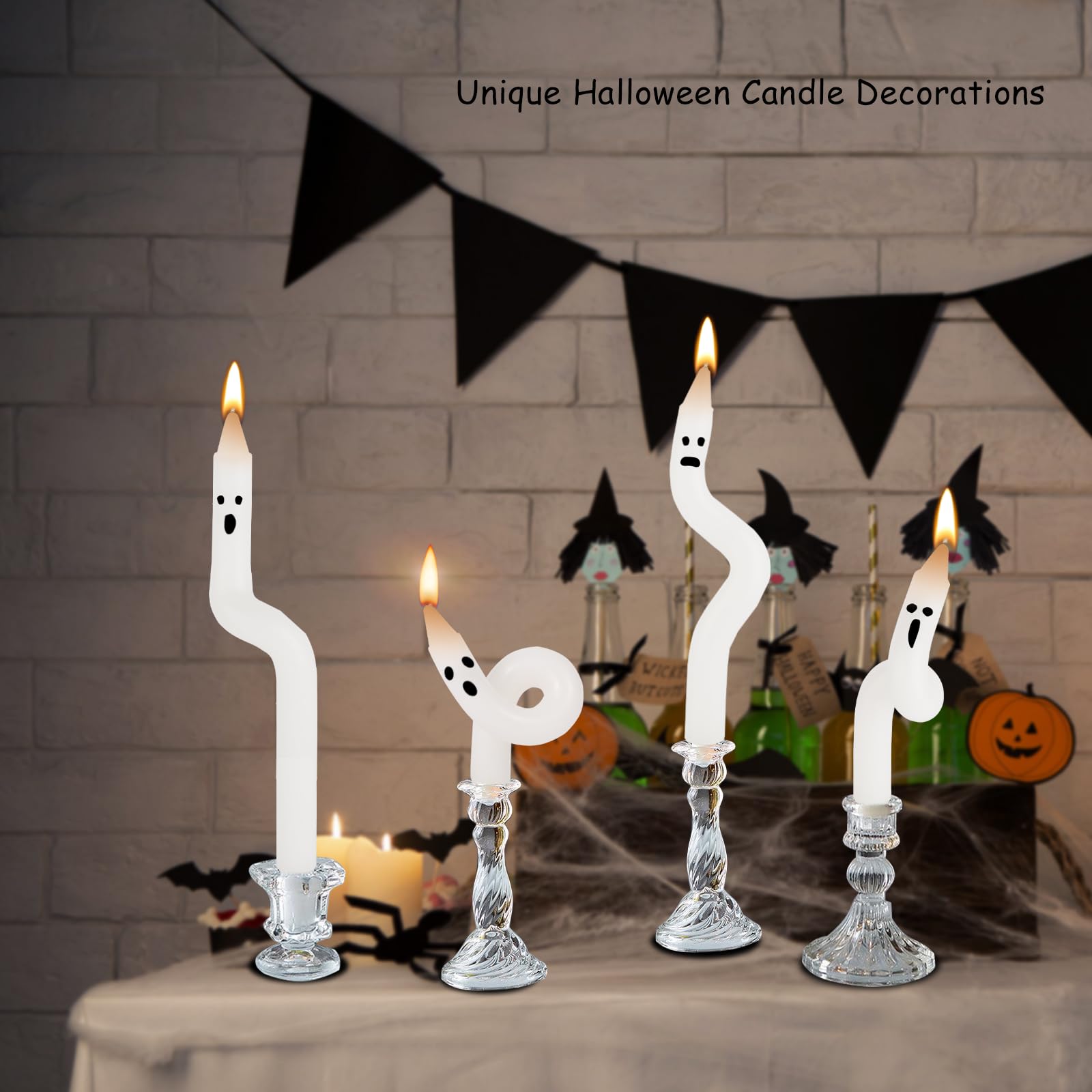 4 Pieces Halloween Ghost Candle Sticks,White Twisted Ghost Candles, Spooky Halloween Taper Candles for Halloween Party Decorations Family Birthday Dinner