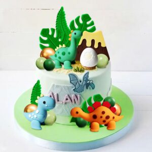 JeVenis Luxury Little Dinosaur Cake Decorations Dinosaur Cupcake Topper Green Rex Three Dino Cake Toppers for Birthday Baby Shower Party Supplies