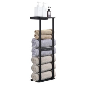 ulupj wall-mounted towel racks for bathroom, matte black 31.5 inch towel storage rack - 7 large rolled towels holder, space-saving, top shelf for additional storage