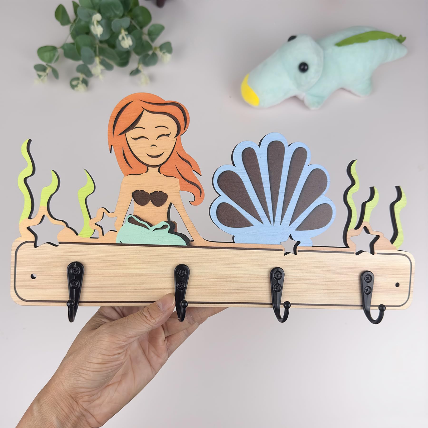 Midrean Wooden Cute Kids Nursery Towel Coat Rack Colorful Wall Hooks Mount Wood Hook