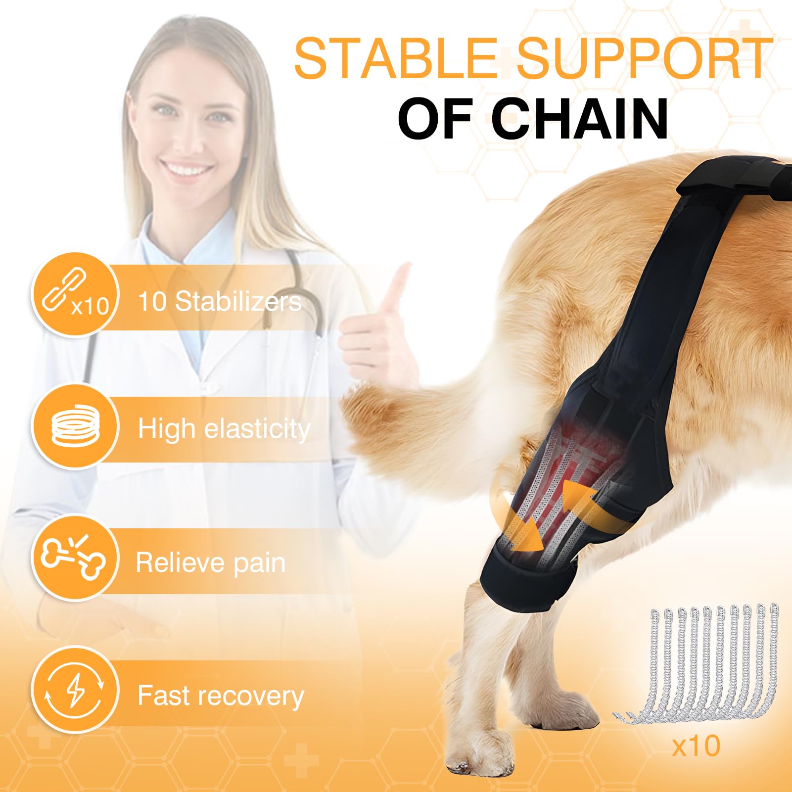 Dog Knee Brace Dog ACL Brace Hind Leg Dog Knee Brace for Torn ACL Hind Leg with Side Stabilizer ACL Brace for Dogs Pain Relief Dog ACL Knee Brace Extra Support Treats Kneecap Dislocation Arthritis