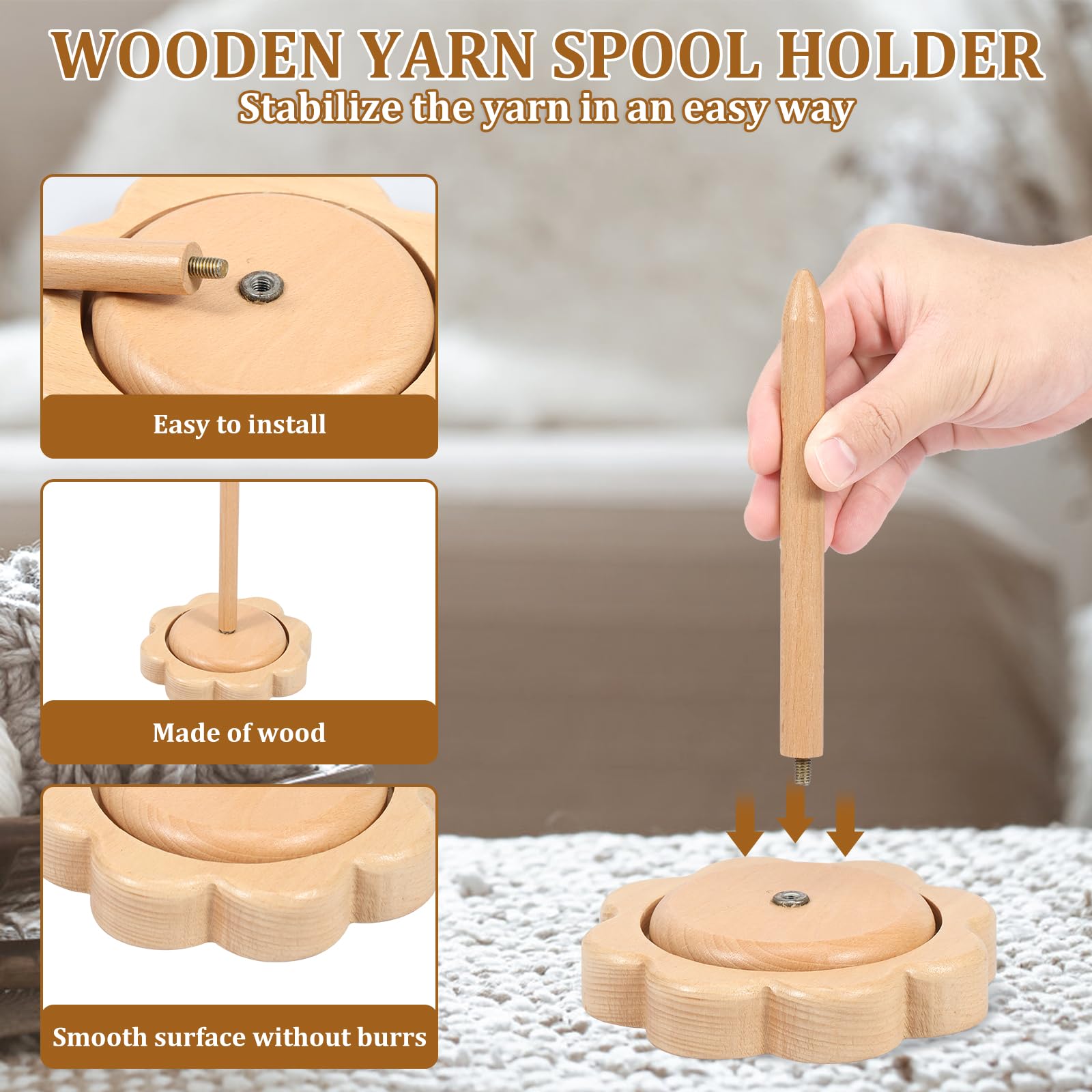 Wooden Yarn Holder for Crocheting, Yarn Ball Holder Bearing Twirling Mechanism Knitting Ball Stand, Rotating Pendulum Yarn Ball Dispenser Stand, Smooth Yarn Holder for Crocheting and Knitting