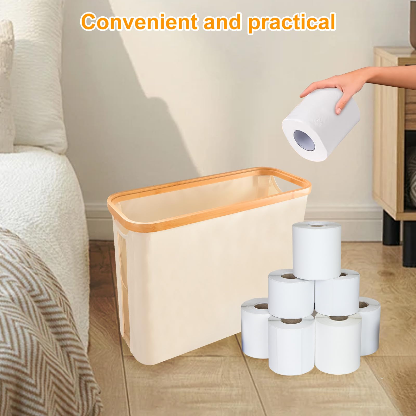 Toilet Paper Storage, Toilet Paper Basket with Lid and Handle, Free Standing Toilet Paper Holder Stand for 12 Mega Rolls, Toilet Paper Organizer for Bathroom, Bathroom Organizer Accessories (Beige)