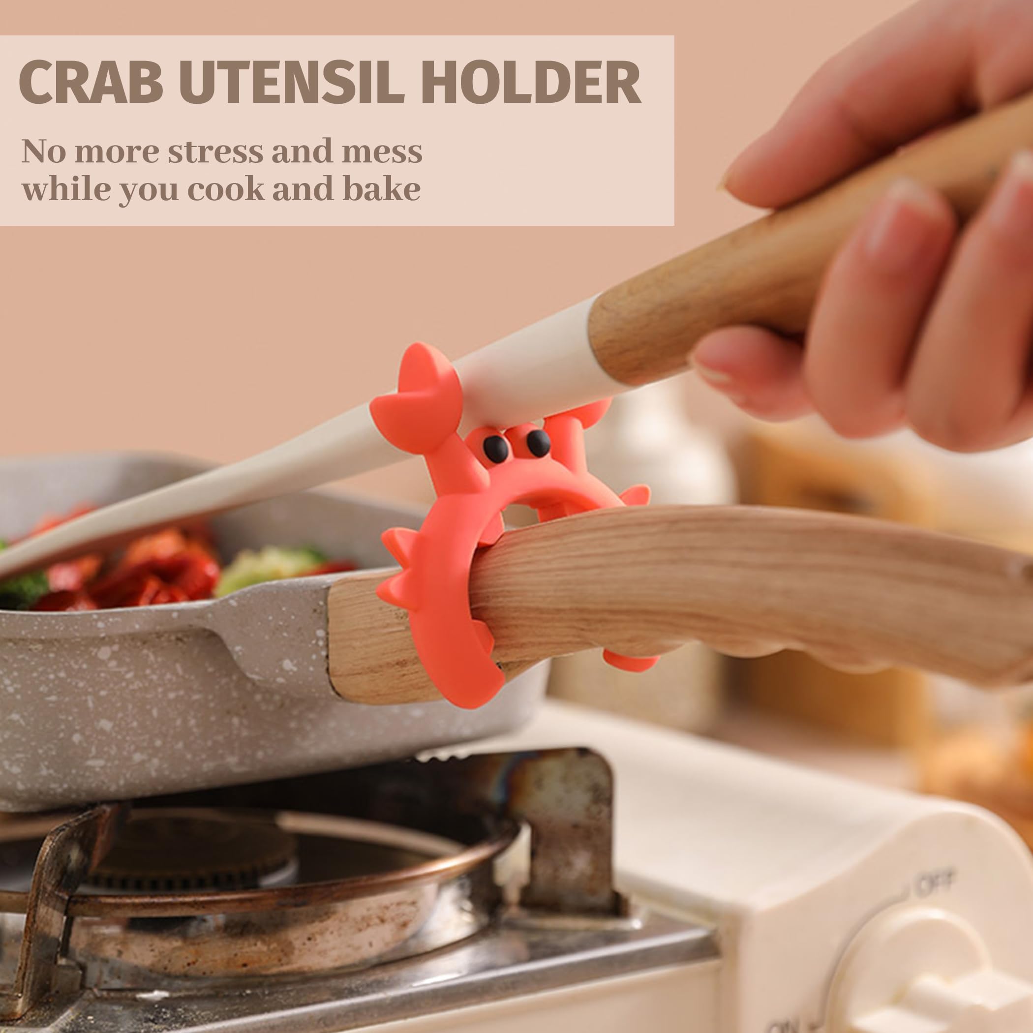 Crab Utensil Holder - 2 PC Cute Silicone Crab Shaped Spatula Rack - Funny Spoon Rest for Stove Top, Cooking Gifts, Cute Kitchen Accessories (Orange x2)