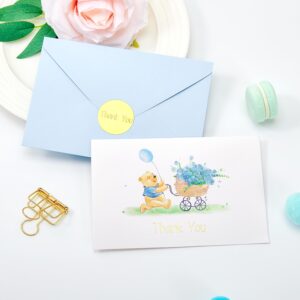 Crisky Baby Shower Blue Gold Foil Thank You Cards with Envelopes 50 Pack Greeting Notes Bulk (Cute Bear with Baby Carriage)