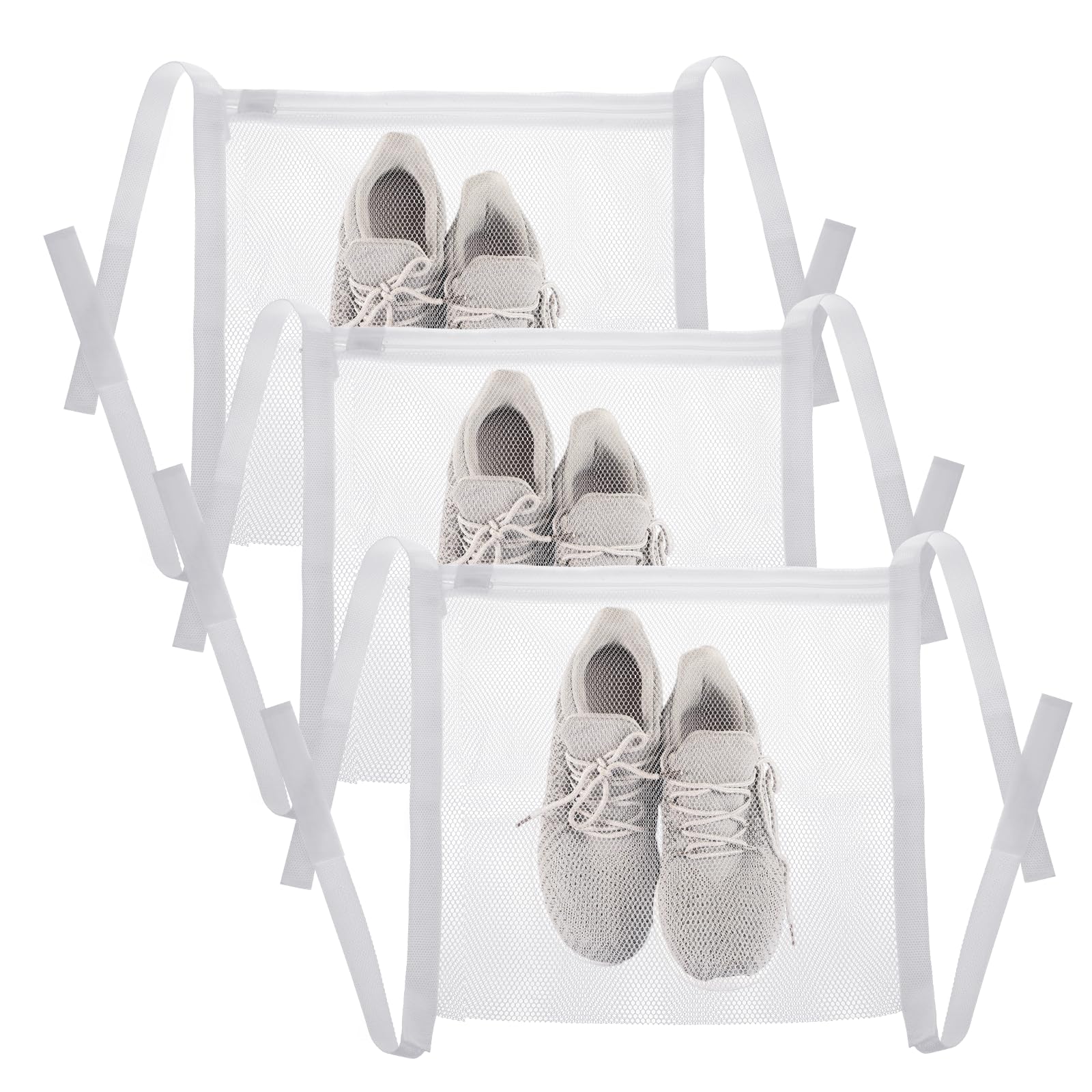 3PCS Sneaker Dryer Bag Mesh Dryer Bag for Sneakers with Zipper & Strap Reusable Shoe Holder for Dryer,15.3×14.7“,White