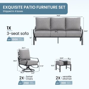 Amopatio Patio Furniture Set, Outdoor Furniture Set with Swivel Chair, 5 Pieces Patio Conversation Sets with 5.75" Extra Thick Cushion Include Waterproof Covers for Poolside Deck, Grey