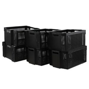 bblina 6 pack large plastic organizer baskets, stackable storage baskets with handles, black