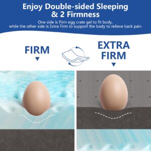 Extra Firm Mattress Topper Queen 4 Inch Egg Crate Mattress with Ice Silk Cover, Premium Cooling Gel+ Bamboo High-Density Memory Foam Mattress Topper, Firm to Extra Firm Mattress Topper for Pain Relief